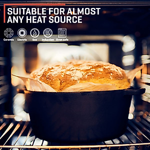 Uno Casa 2in1 Dutch Oven Large - 5 Quart Dutch Oven Pot with Lid, Seasoned Cast Iron Camping Stove for Bread, Heavy Duty Cast Iron Pot with Frying Pan