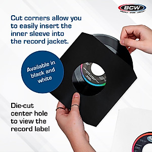 BCW 7 Inch Vinyl Record Paper Inner Sleeves - Angle Cut Corners - Black | Pack of 50 | Protective LP Album Sleeves for Vinyl Storage and Preservation | Compatible with 45 RPM Albums