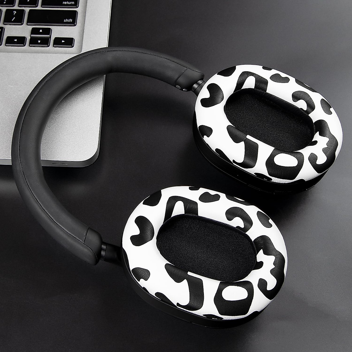 SOULWIT Protein Leather Replacement Earpads for Sony WH-1000XM5 (WH1000XM5) Noise Canceling Headphones, Ear Pads Cushions with Noise Isolation Memory Foam, Added Thickness - Snow Leopard