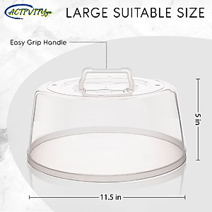Large Microwave Cover for Food - Splatter Guard Lid - Cake Stand Cover - Size 11.5 In x 5 In Tall - Easy Grip Handle with Steam Vented Holes - BPA Free & Dishwasher Safe | Clear Plastic