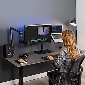 VIVO Free Standing Single Computer Monitor and Laptop Combo Desk Stand with Sleek Glass Base, Fits up to 32 inch Monitors and 17 inch Laptops, Black, STAND-V002FGL