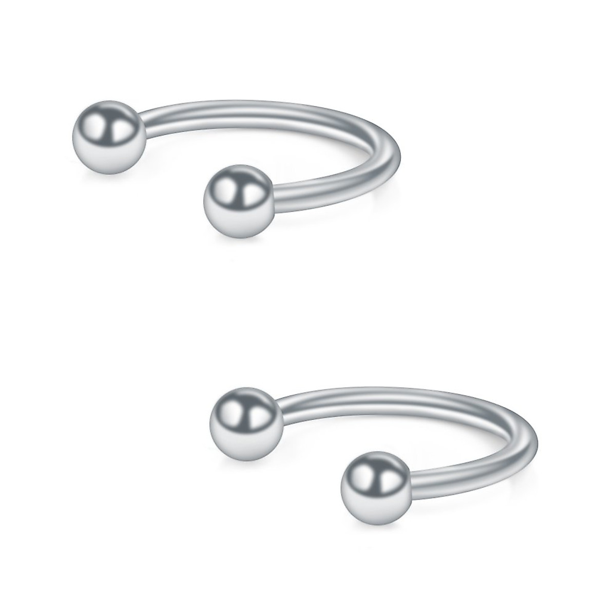 Ruifan 6PCS Ball & Crystal Ball & Cubic Zirconia Nose Septum Horseshoe Earring Eyebrow Lip Helix Tragus Cartilage Piercing Ring 16G 10mm - Silver