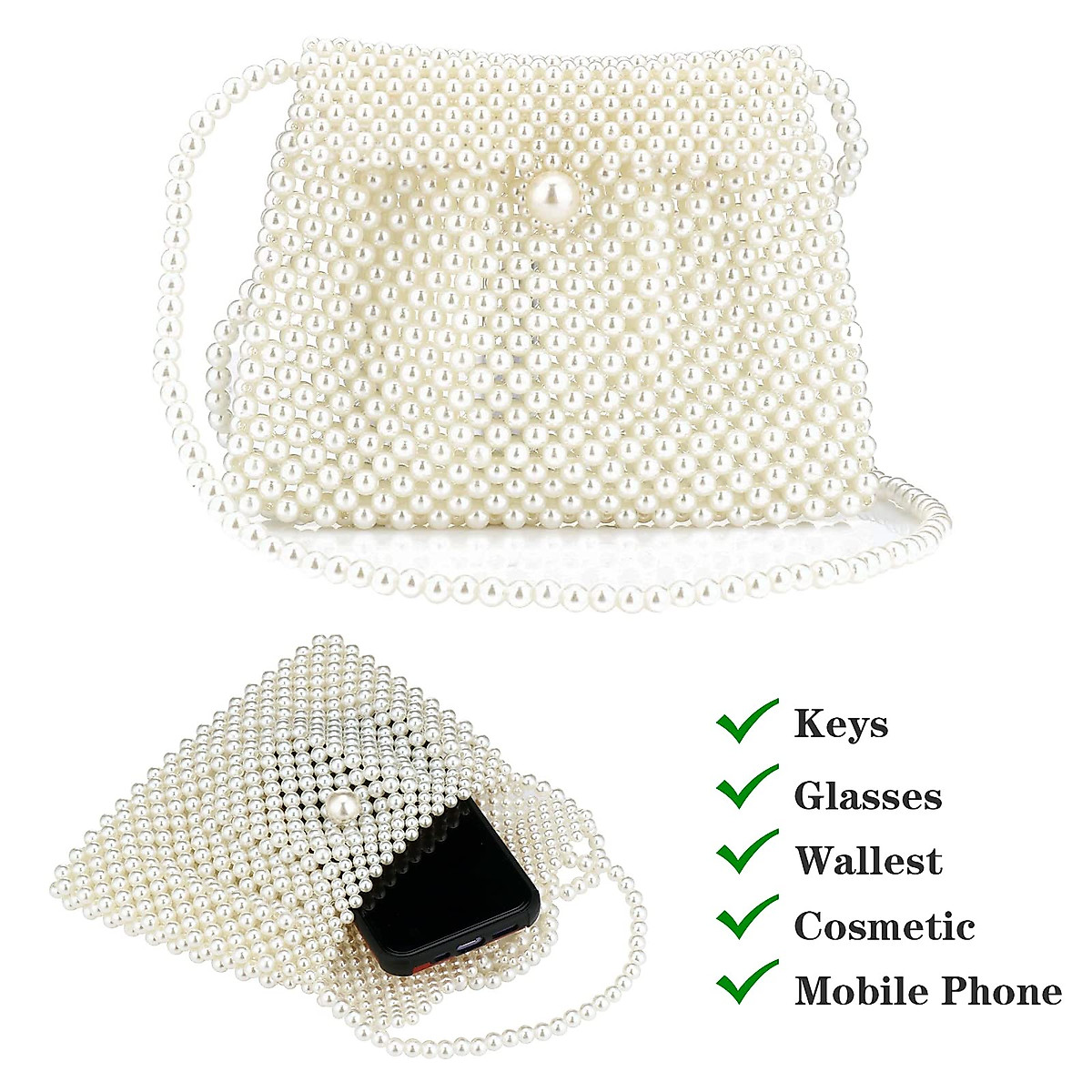 Women Shoulder Bag Pearl Purse Tote bag Handmade Tote Bag Weave Beaded Bag Clutch Evening Party Bag