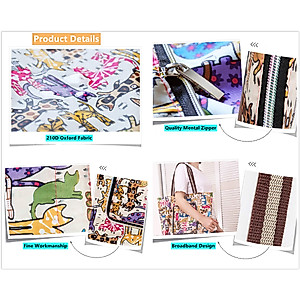 couragejoy Reusable Shopping Bags Foldable Washable Waterproof Large Grocery Bags Heavy Duty Long Handles With Zipper Attached Pouch Sturdy Daily Bags For Working Traveling(cat patern)