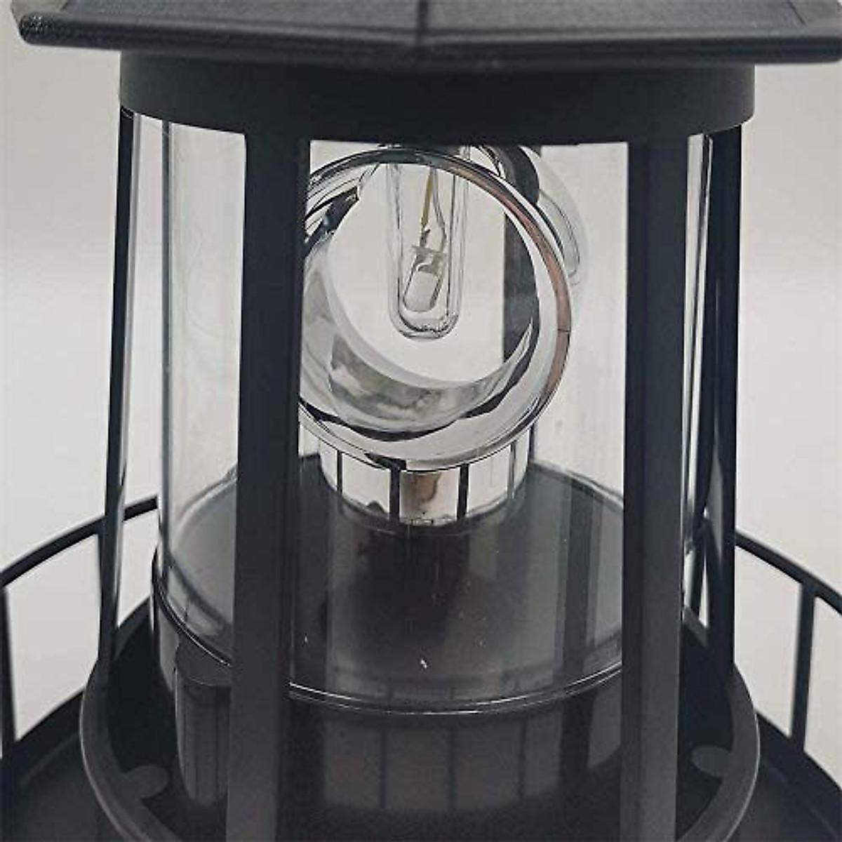 Marsrut LED Solar Light Powered Rotating Lighthouse Beacon Lamp, Outdoor Courtyard Waterproof Solar Hanging Lamp, Lawn Lantern, for Patio Fence Garden Decoration Outdoor Lighting Home Decor (Black)