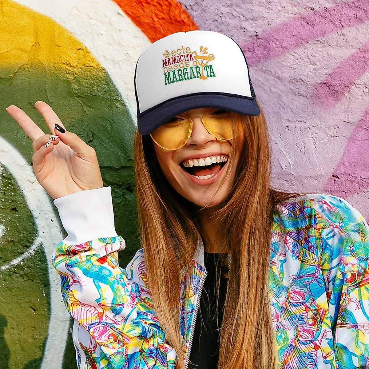 Trucker Hat Esta Mamacita Needs A Margarita Cinco De Mayo Snapback Baseball Cap for Men & Women Adjustable Polyester Red Design Only