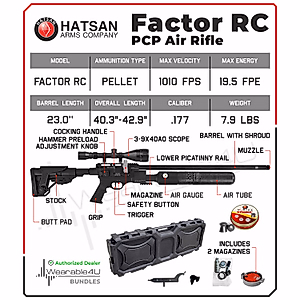 Wearable4U - Hatsan Factor RC PCP .177 Caliber Air Rifle with Scope and Pack of 500x Pellets and Hard Case Bundle