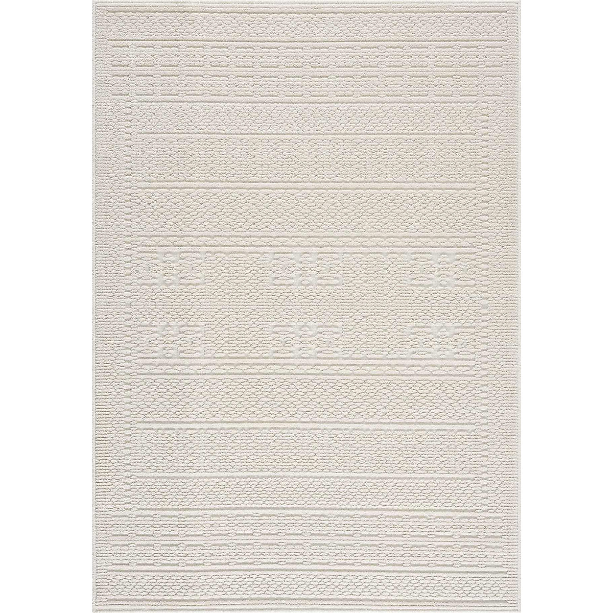 Hauteloom Bahar Living Room, Bedroom Machine Washable Area Rug - Bohemian Modern Farmhouse - Moroccan Transitional - White, Off White, Light Cream - 7'10" x 10'1"