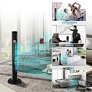 Antarctic Star Tower Fan Oscillating Fan Quiet Cooling Remote Control Powerful Standing 3 Speeds Wind Modes Bladeless Floor Fans Portable Bladeless Fan for Children Bedroom Kitchen Office BLACK