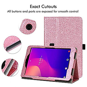 Caweet Joy Tab 2 / TCL Tab 8 Tablet Case, Leather Stand Cover for Alcatel Joy Tab 2 8.0" (9032Z) / Verizon TCL Tab 8 (9038s), Glitter Pink