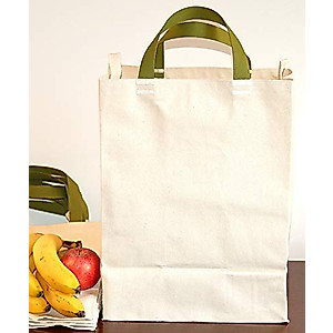 Turtlecreek Made in USA Cotton Canvas Reuseable Grocery Tote Bags - Short Green Handles - Regular Size - 4 Pack