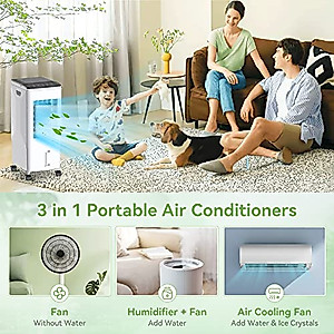 Portable Air Conditioners, 3 in 1 Portable Air Conditioner, Humidifier, Fan with 3 Wind Speeds & 60° Oscillation, Remote Control, 5.5L Water Tank, 1-7H Timer, Portable AC for Home Office