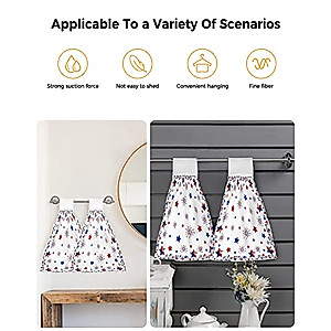 ZFUNCING Hand Tie Towel Set of 2,Memorial Day Patriotic Blue and Red Star Hanging Kitchen Towels with Loop,Absorbent Tea Bar Dish Towel Fast Drying Towels for Bathroom,Swirling Stripe on White