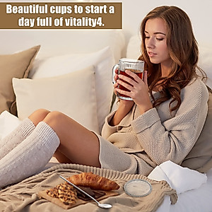 Hoolerry 14 oz Clear Glass Mug with Lid and Spoon Classical Vertical Stripe Tea Mug Ribbed Iced Coffee Cup Glass Coffee Mug Clear Coffee Mug for Milk Latte Water Chocolate Juice for Birthday Christmas