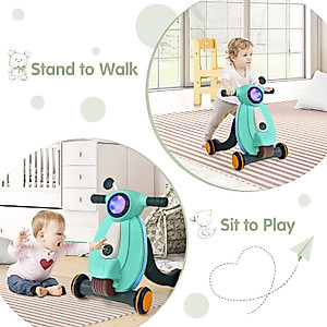 BABY JOY 2 in 1 Sit to Stand Learning Walker, Early Education Activity Center with Lights, Sounds and Ball Game, Baby Push Walker for Toddler Boys Girls (Green)