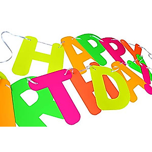 Midnight Glo Neon Happy Birthday Banner Decoration Black Light Reactive UV Glow Birthday Party