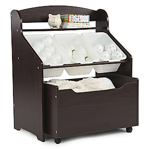 Humble Crew Toddler-Size Storage Unit with Rolling Toy Box, Espresso & White