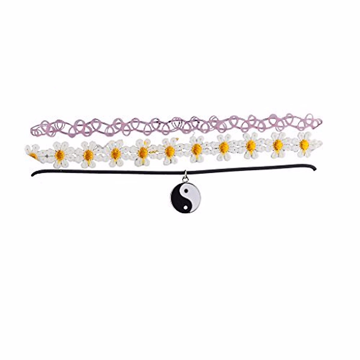LUX ACCESSORIES Hippie Daisy Yin Yang Pink Tattoo Assorted Choker Set (3pc)
