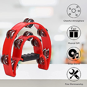 CEE 4 Pack 10 Double Row Tambourine, Half Moon Musical Tambourine 20 Metal Jingles Hand Held Percussion Drum, Panderos Para Adultos, Plastic Tambourines for Adults, Church, KTV, Party, Multicolored