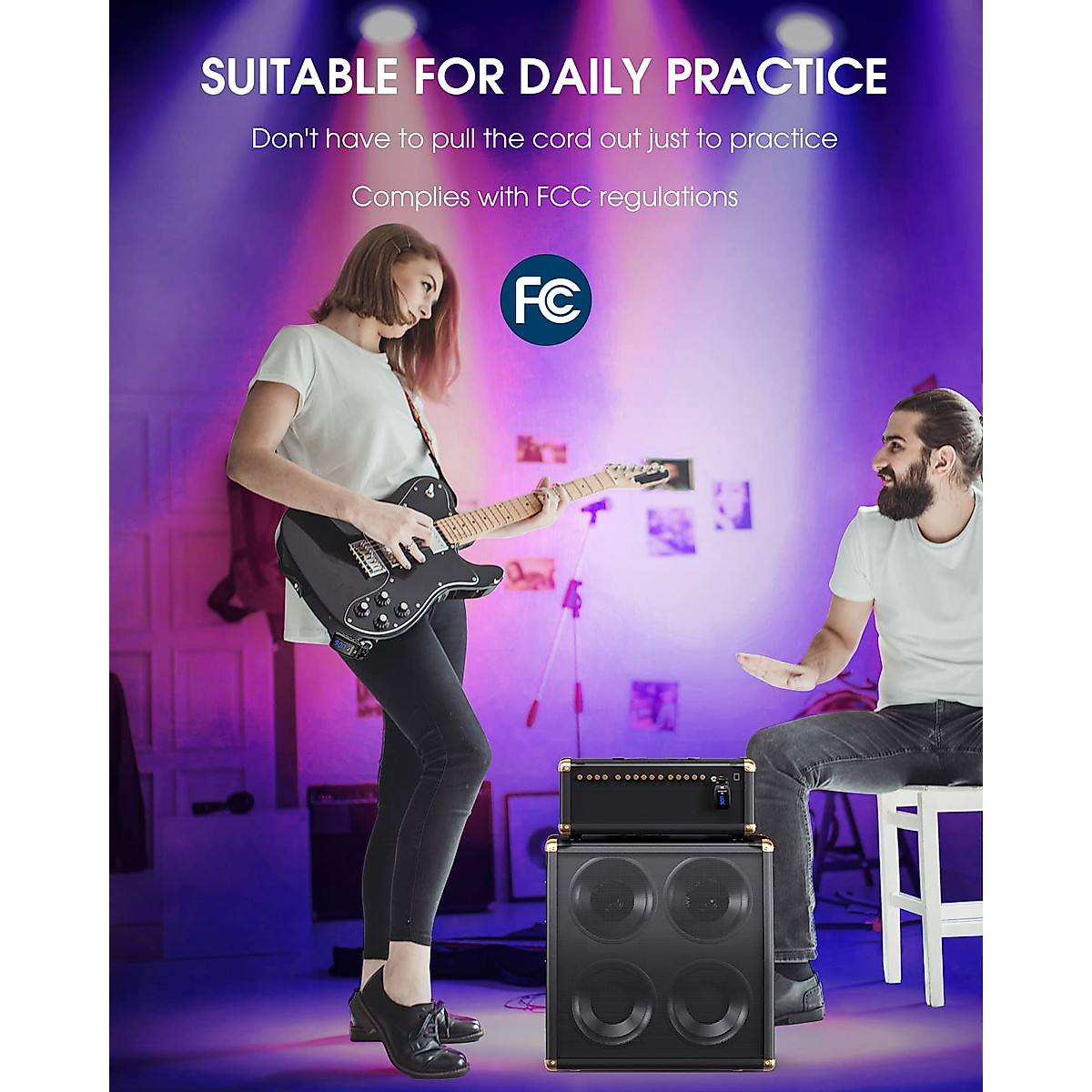 TTSTAR ISAIBELL Wireless Guitar System Instrument System Electric Guitar Transmitter Receiver Rechargeable Bass Accessories Digital Display Stereo Jack Audio Cable Adapter 15Set Frequency