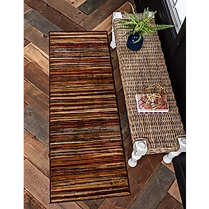 Unique Loom Barista Collection Modern, Abstract, Stripes, Urban, Rustic, Warm Colors Area Rug, 2' 2 x 6' 0 Runner, Multi/Beige