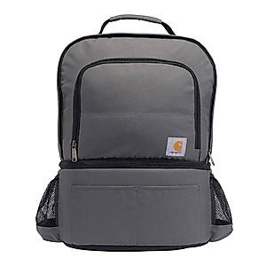 Carhartt Insulated 24 Can Two Compartment Cooler Backpack, Backpack with Fully-Insulated Cooler Base, Gray & Cool Coolers by Fit + Fresh Slim Compact Reusable XL Ice Pack, Green, 4 Pack