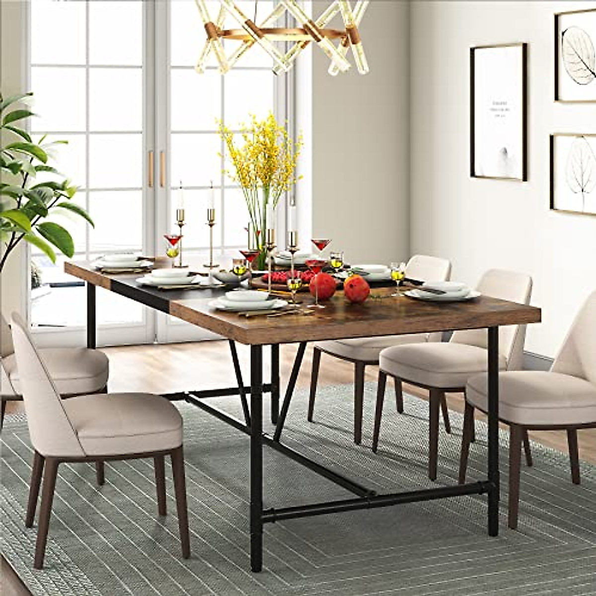 Tribesigns 6FT Conference Table, 70.8" W x 35.4" D Meeting Table Conference Room Tables with Pipe Metal Frame, Rectangular Training Seminar Table Computer Desk with Splice Board for Home Office-Brown