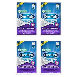 DenTek Cross Flosser Plaque Control Floss Picks, X-Shaped Floss, 75 Count, (Pack of 4)