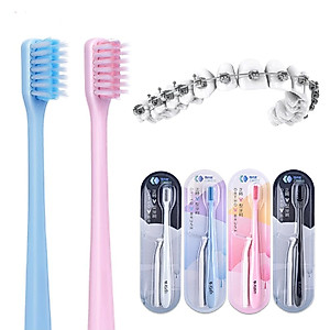 Y-Kelin V-Shaped Orthodontic Toothbrush for Braces Brackets 4 Count (Pack of 1) Soft Bristle with Inter Dental Brush