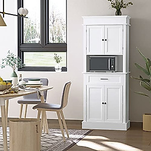 HOMCOM Traditional Buffet with Hutch, Freestanding Kitchen Pantry Storage Cabinet with Doors and Drawer, Adjustable Shelving, White