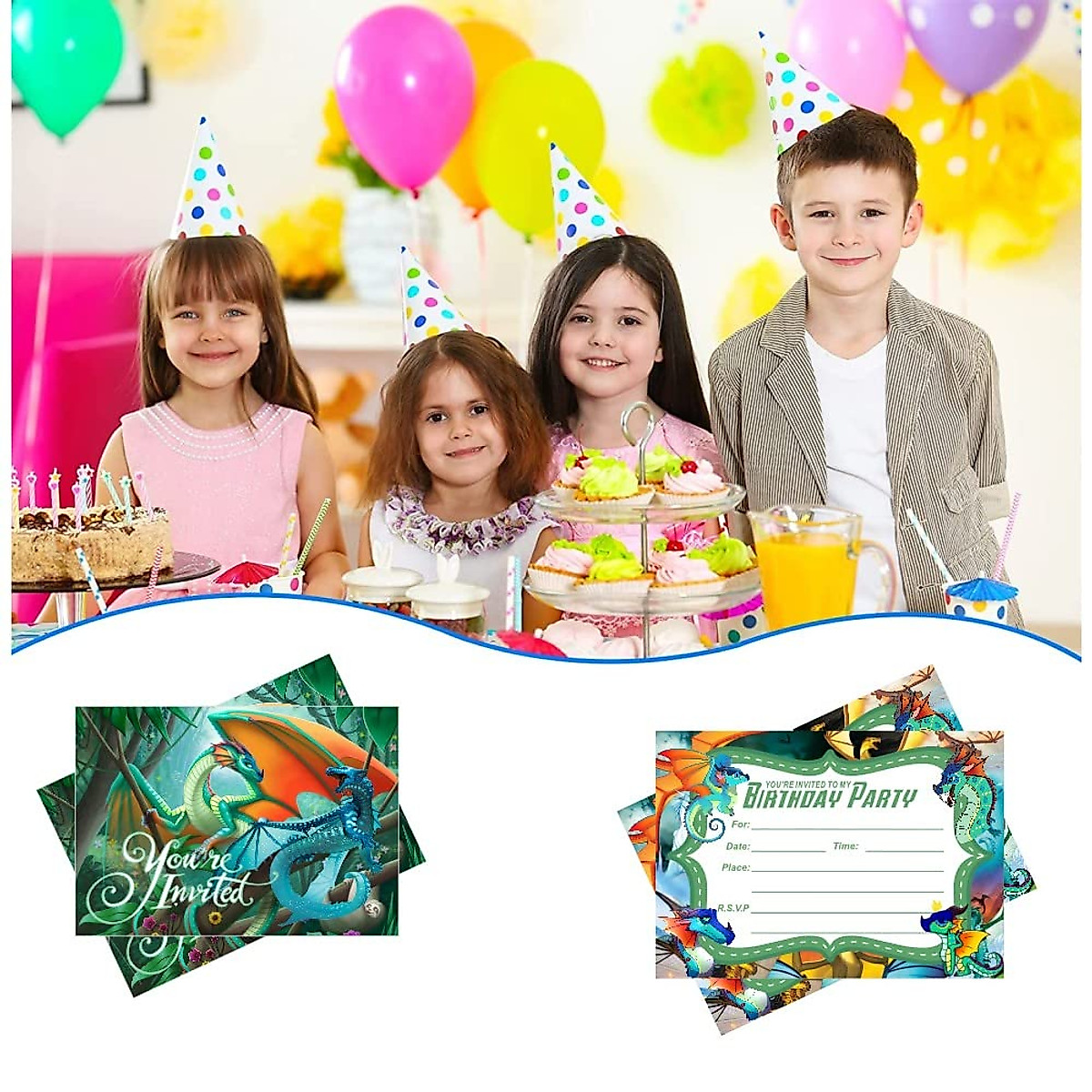 ZPLHBHX Birthday Party Invitation Cards, Blue, 16 Count