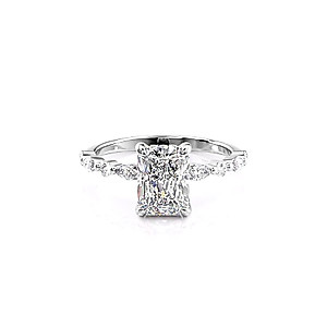 3.50 Carat Radiant Hidden Hidden Halo Engagement Ring, Dainty Moissanite Engagement Ring with Alternating Side Diamonds, Radiant Cut Diamond Engagement Ring in 14K White Gold, Ring Size - 7