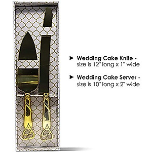 FASHIONCRAFT Gold Double Heart Wedding Cake Serving Set - Gold Wedding Cake Knife Set