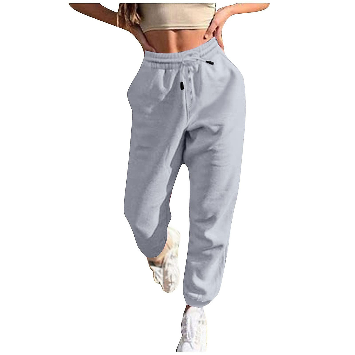Gumipy Womens Sweatpants with Pockets Loose Fit Fleece Oversized Sweat Pants Workout Yoga Tapered Pants Activewear C-Gray
