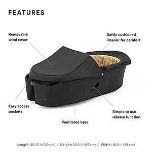 Stokke Xplory X Carry Cot, Signature - Detachable Cot for Xplory X Stroller - Soft Interior Lining & Breathable Mattress - with Removable Wind Cover & Two Easy-Access Pockets