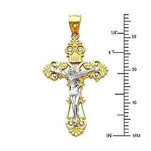 14k REAL Two Tone Gold Religious Jesus Crucifix Cross Charm Pendant