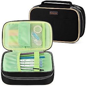 Homecube Pencil Case Large Capacity Storage Pen Bag Makeup Pouch Durable Students Stationery Case Two Layers with Dual Zippers- 8.86x5.5x3.15"- Green
