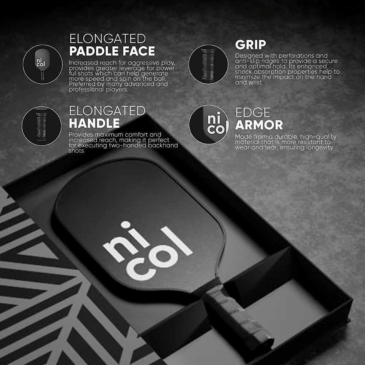 Nicol Pickleball 2024 P-One Elongated Pickleball Paddle - T700P Processed Carbon Fiber Pickleball Paddle for Increased Spin & Control - Aerodynamic Curved Pickleball Racket with Elongated Handle