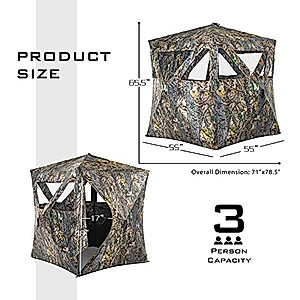 Safstar 3-Person Hunting Ground Blind, Pop-up Ground Deer Blind with Carrying Bag & Carrying Bag, 360 Degree Mesh Windows & 270° Perspective Camouflage Hunting Blind Tent for Deer Turkey Hunting