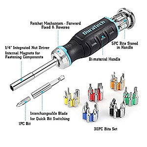 DURATECH Multi-bit Ratcheting Screwdriver, 38-Piece Magnetic Screw Drivers with Bits Storage Handle, Slotted/Philips/Pozi/Torx/Hex/Square