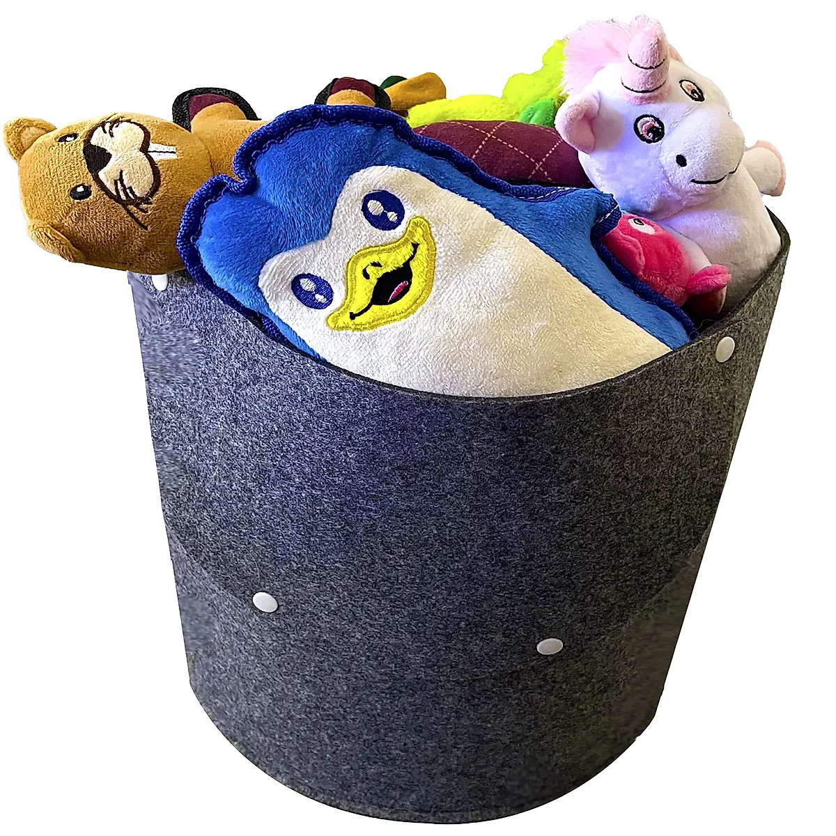 Jalousie Dog Toy Storage Basket Dog Toy Bin with Handle - Heavy Duty Thick Felt Extra Bonus Squeaky Dog Toy Included - Perfect for Organizing Pet Toys and Accessories Puppy Toy Storage for Easy Assess