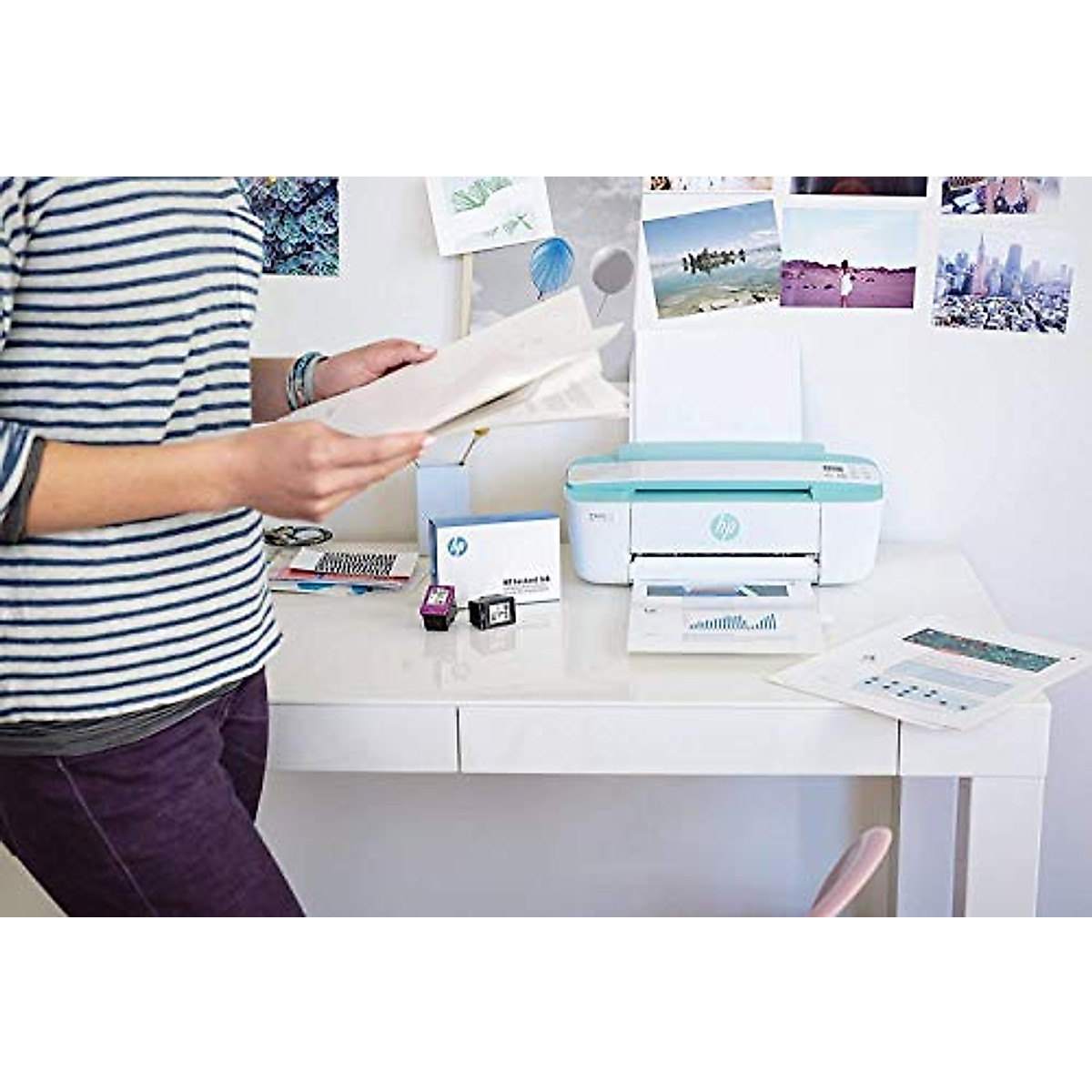 HP DeskJet 3755 Compact All-in-One Wireless Printer, HP Instant Ink, Works with Alexa - Seagrass Accent (J9V92A)
