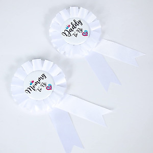 HAPPYLAND Gender Reveal Decorations Sash and Tinplate Badge Mommy to Be and Daddy to Be Baby Shower