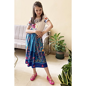 LZH Encanto Mirabel Costume Dress For Girls Cosplay Isabela Madrigal Princess Halloween Dress Up With Glasses Earrings