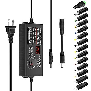 Aclorol Universal Power Supply 4V-24V 5A 120W Adjustable AC/DC Power Adapter 100-240V AC to DC 24V 19V 12V 5V 9V 6V 5A 4A Mulit-Voltage Variable Switching Converter with Polarity Converter & 14 Tips
