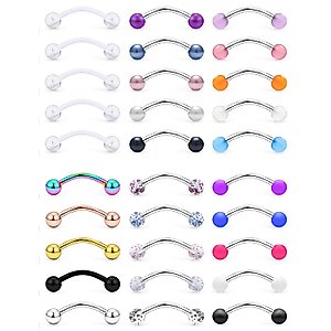 SCERRING 16G Eyebrow Rings Tragus Helix Rook Daith Earrings Lip Ring Barbell Body Piercing Jewelry Retainer 10mm 30PCS