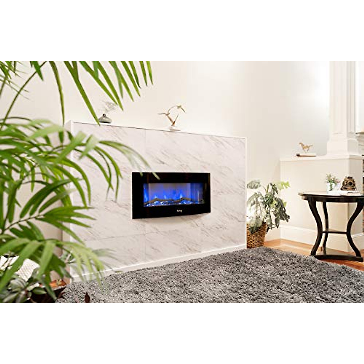 e-Flame USA Sundance Curved Wall Mounted or Freestanding LED Electric Fireplace with Remote - Adjustable, Timer, Remote - 34-inch