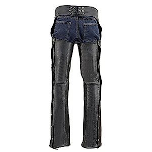 Milwaukee Leather Chaps for Men's Black Premium Leather- Classic Jean Style Pockets Motorcycle Riders Chap- LKM5781 - X-Large