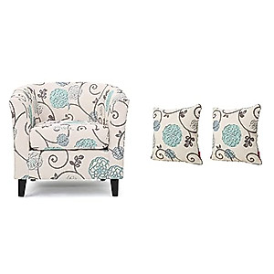 Christopher Knight Home Preston Fabric Club Chair, White/Blue & Ippolito Fabric Pillows, 2-Pcs Set, White and Blue Floral