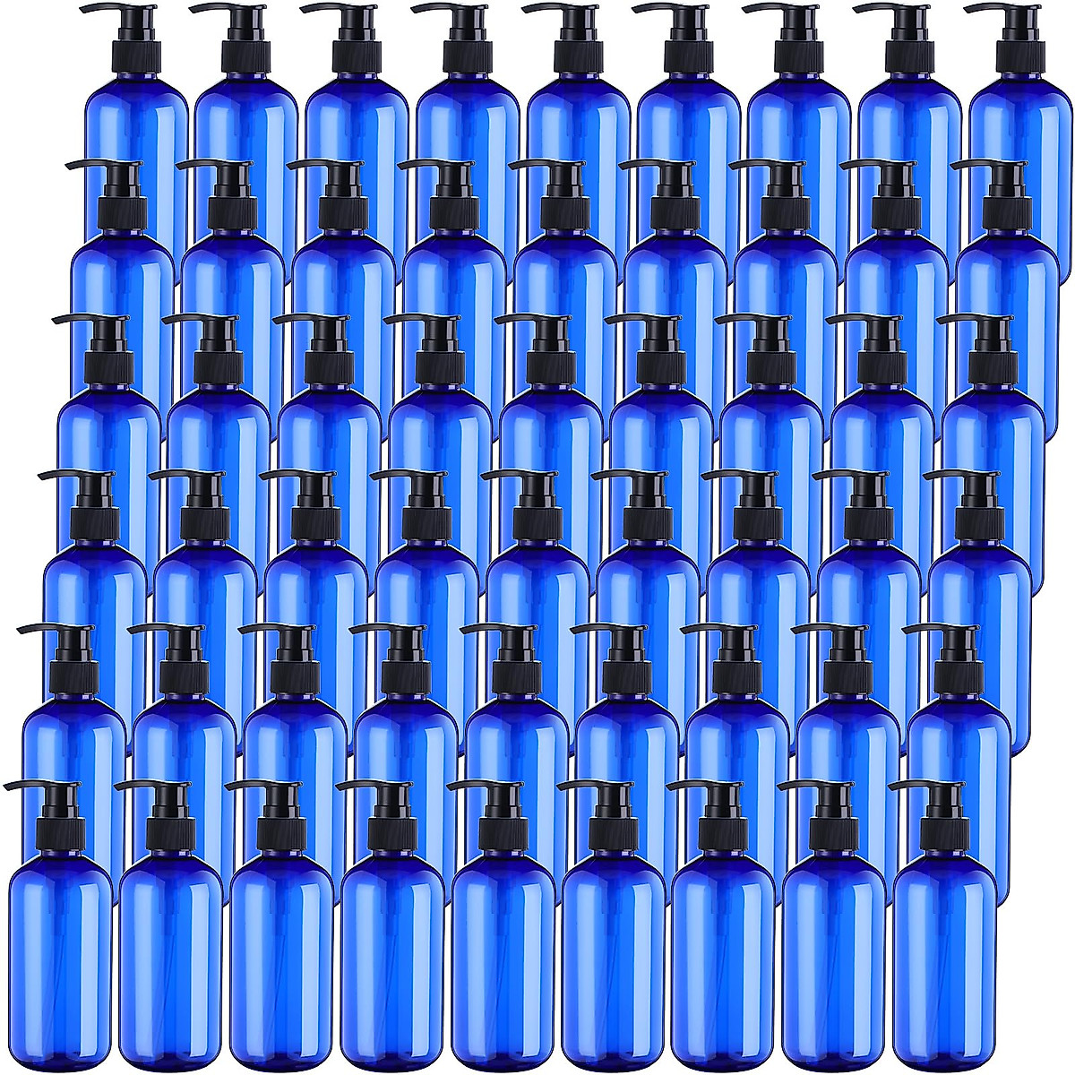 48 Pcs Pump Bottle Lotion Dispenser Refillable Shampoo Conditioner Hand Soap Dispenser Plastic Empty 8oz/250ml Clear Reusable Body Wash Container Bulk (Blue, Black)